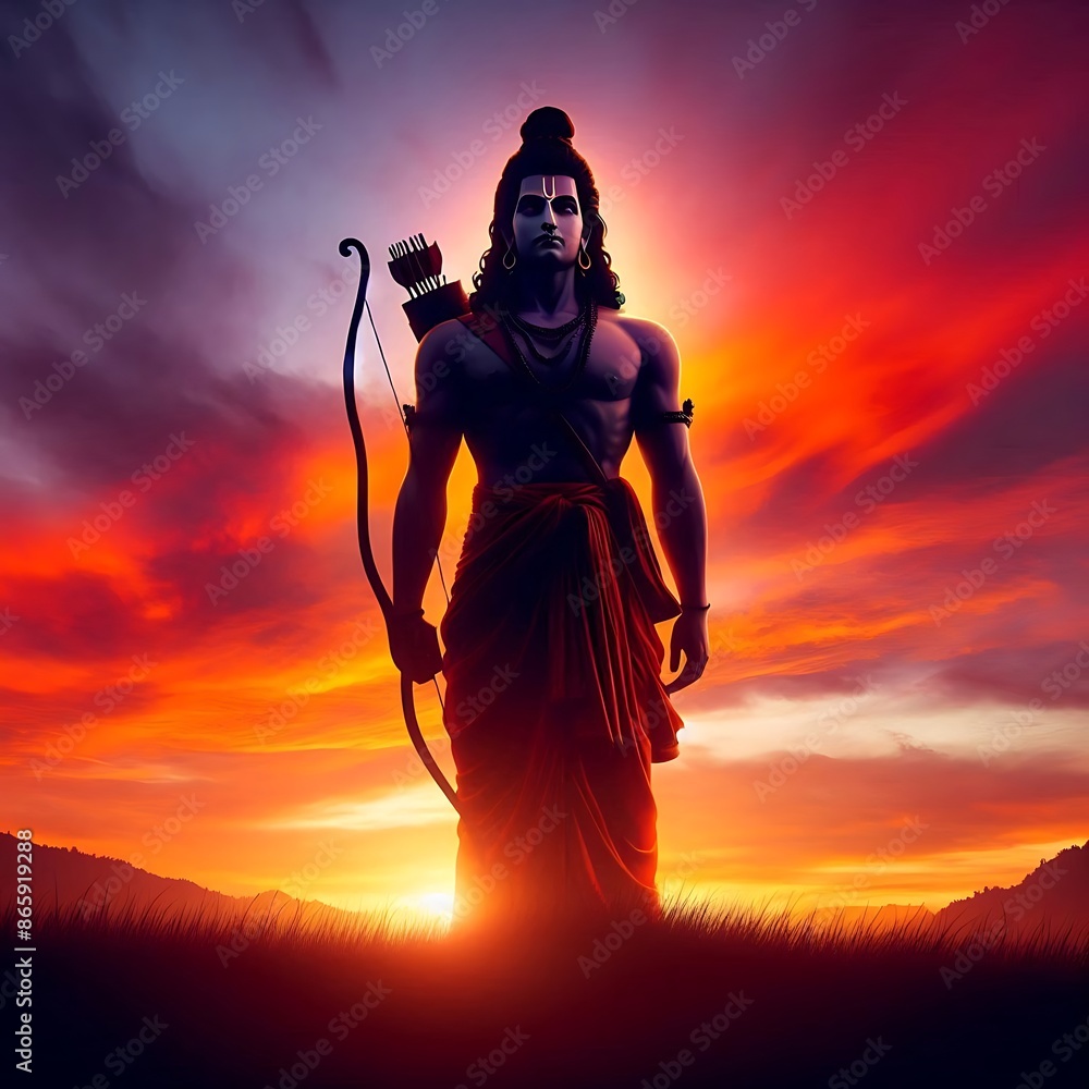 lord shri ram jee with sunset view Stock Photo | Adobe Stock