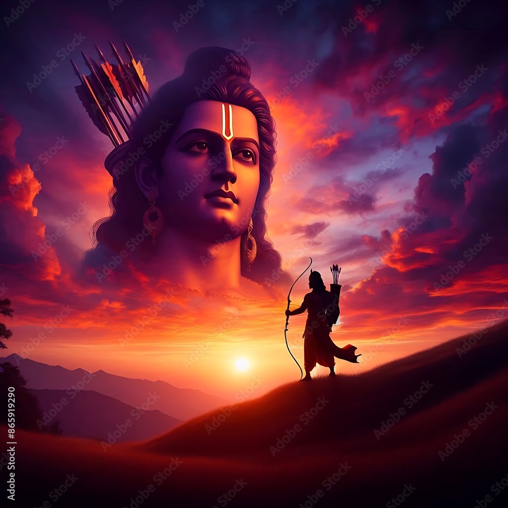 lord shri ram jee with sunset view Stock Photo | Adobe Stock