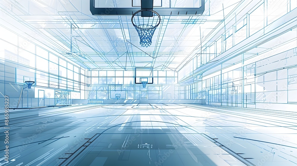 Minimal Infographic of Basketball Court Manufacturing Blueprints Stock ...