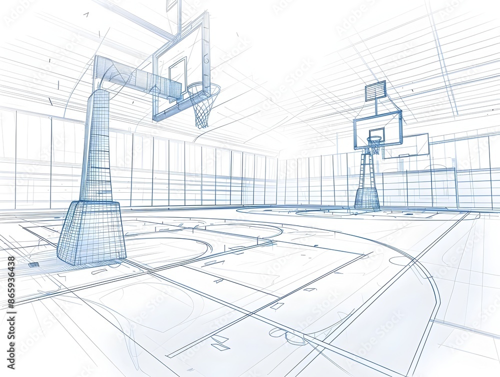 Technical Schematic of Basketball Court Manufacturing Components and ...