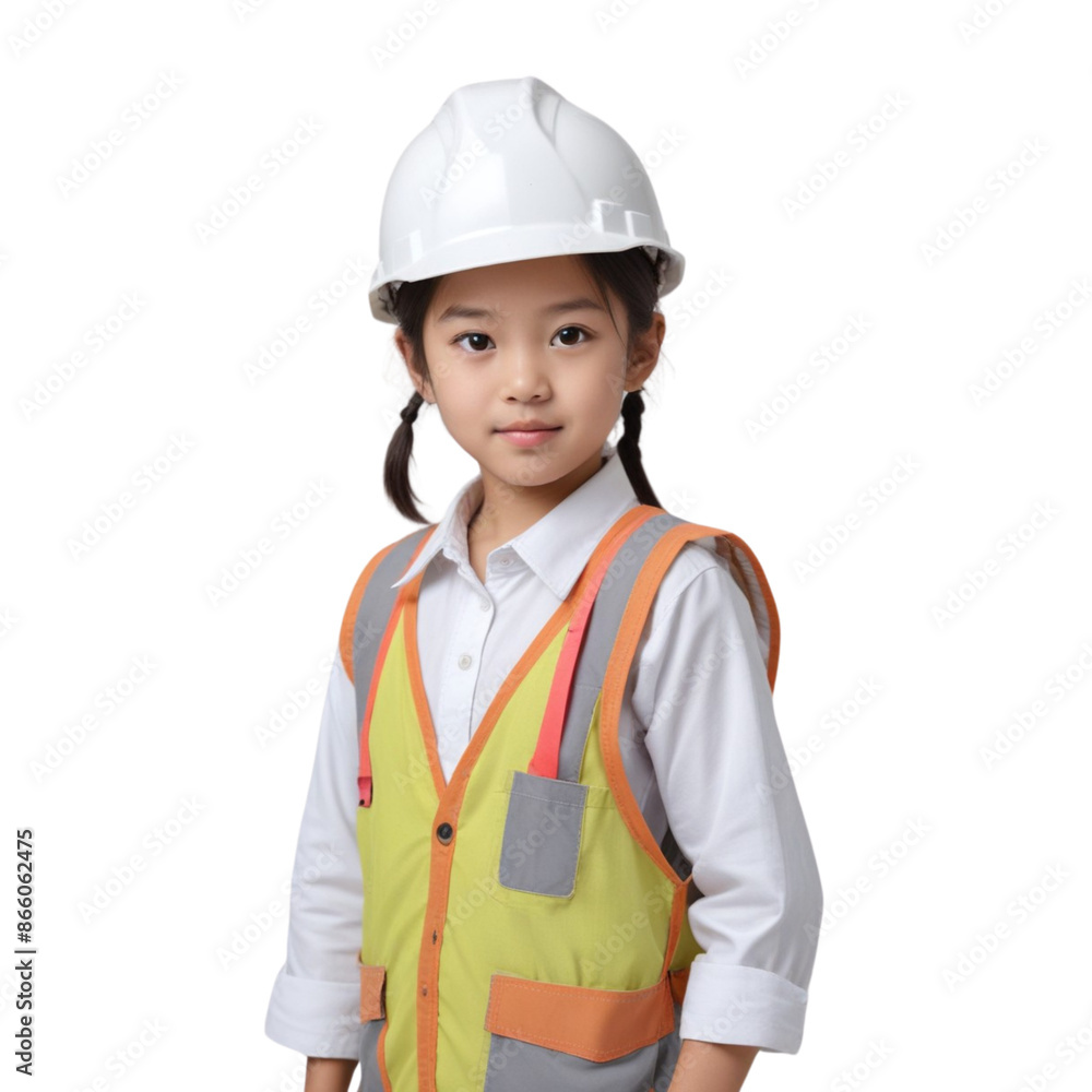 Portrait of an Asian little worker kid posing on Isolated transparent ...