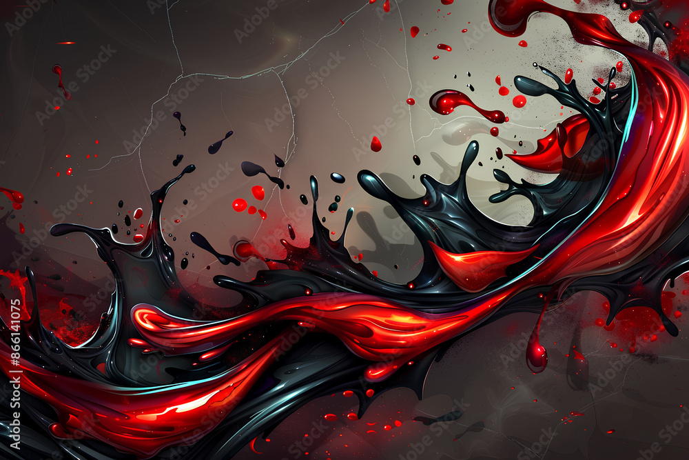 Abstract red and black liquid splash in digital art style, beige ...