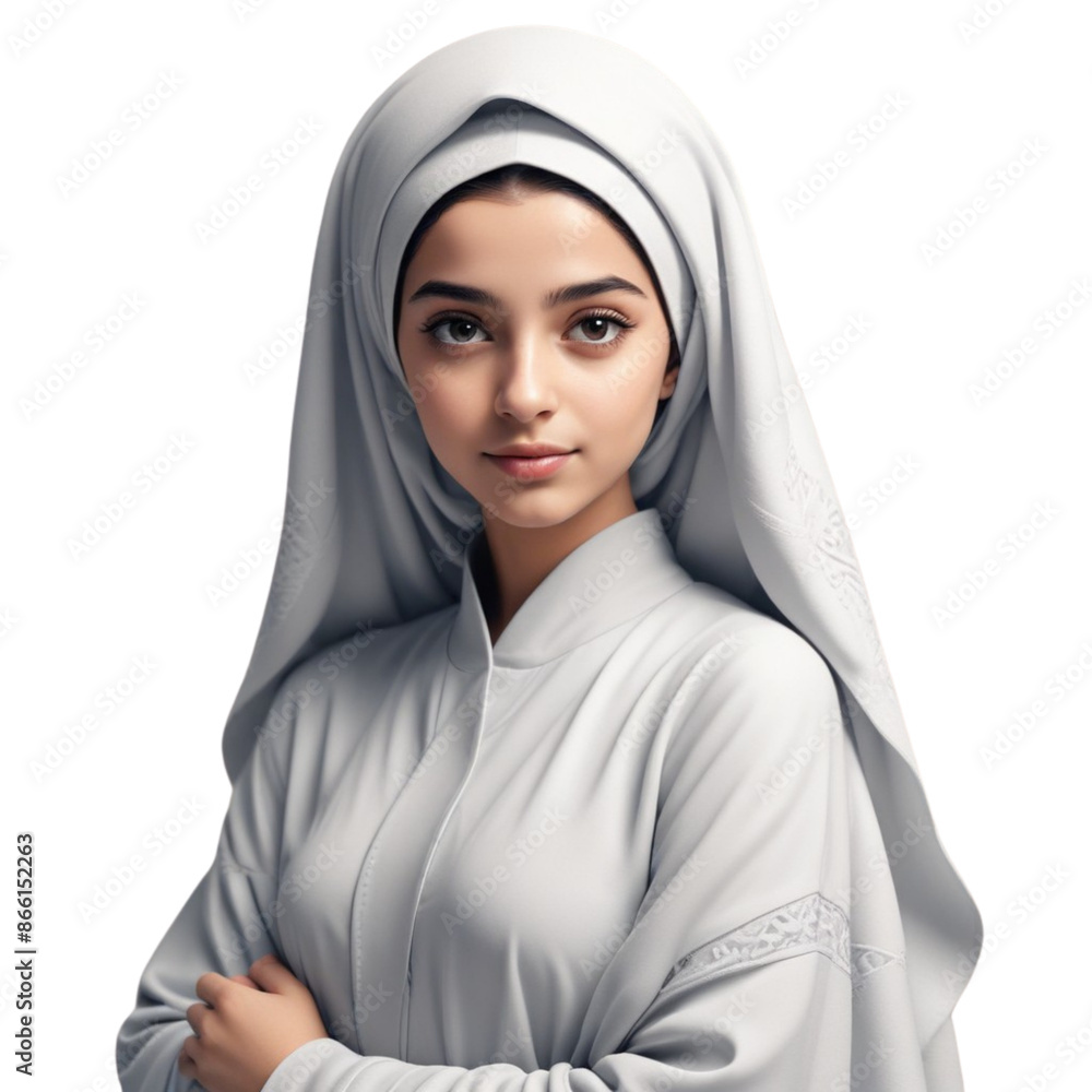 Saudi woman in hijab and traditional formal Abaya on Isolated transparent background png ...