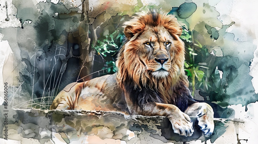 Majestic Lions of Addis Ababa Zoo - Vibrant Watercolor Illustration of ...