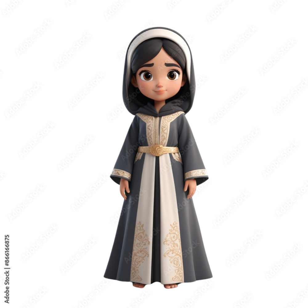 3D cartoon character a cute cartoon Arab girls in traditional dress on ...