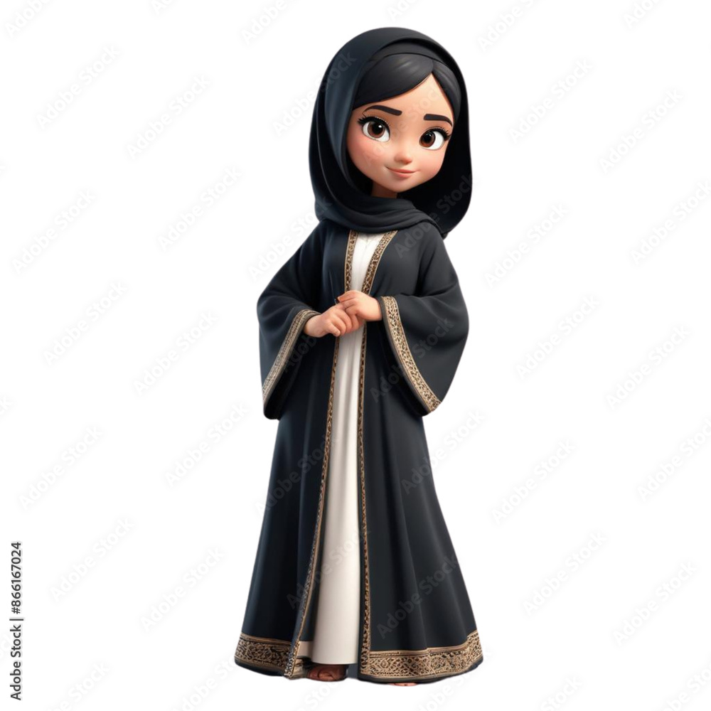 3D cartoon character a cute cartoon Arab girls in traditional dress on ...