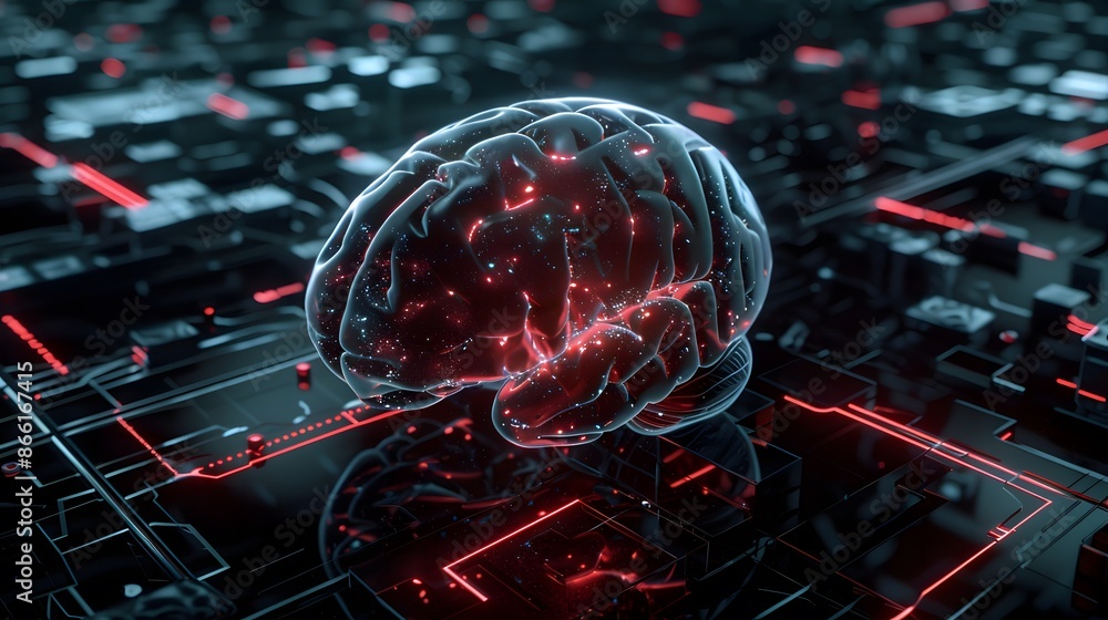 Futuristic cyber brain with neural circuits connected to a quantum ...