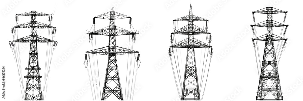 set of a detailed base and structure of a transmission tower on a ...