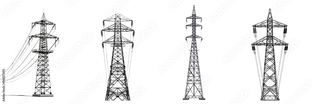 set of a detailed base and structure of a transmission tower on a ...