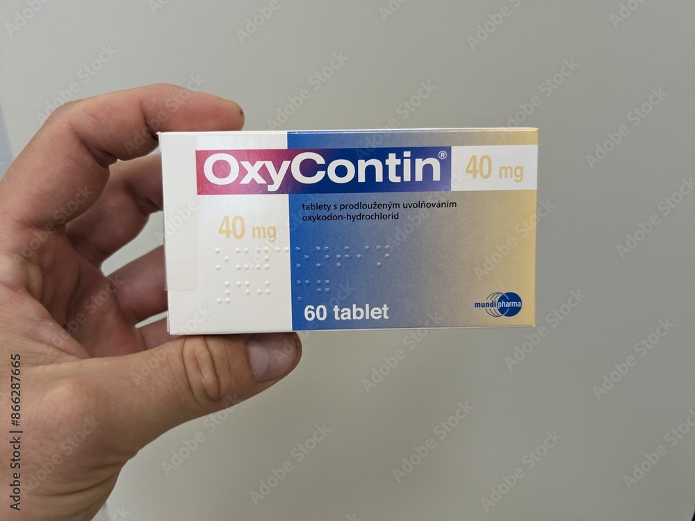 Prague,Czech republic-June 28 2024: OXY-CONTIN box of medication with ...