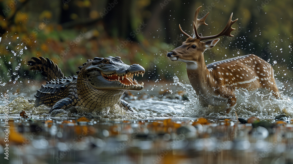 crocodile attacking deer Stock Photo | Adobe Stock