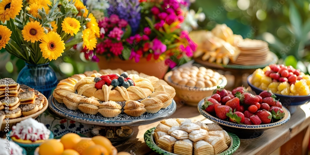 Table set up for a Brazilian Festa Junina with traditional treats and ...