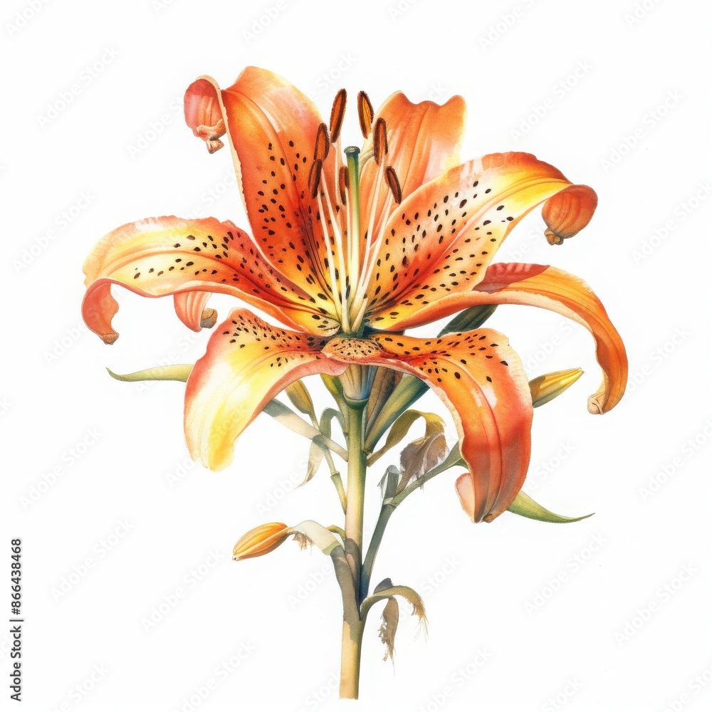 Watercolor Illustration of a Vibrant Tiger Lily: A Detailed Botanical ...