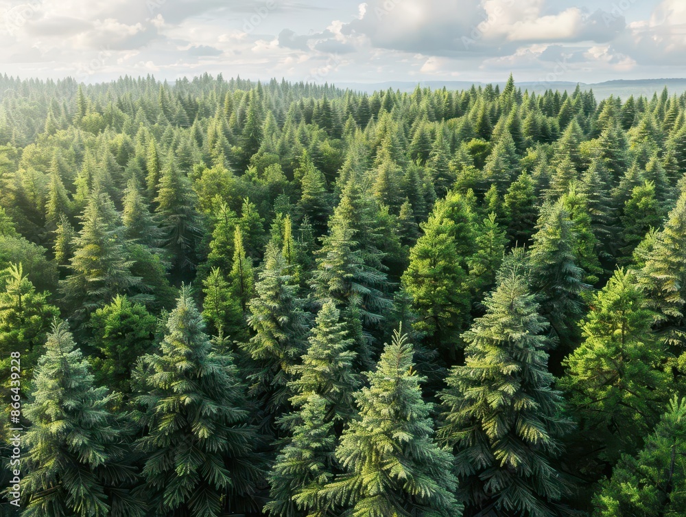 aerial view of diverse coniferous forest with towering deodar cedar ...