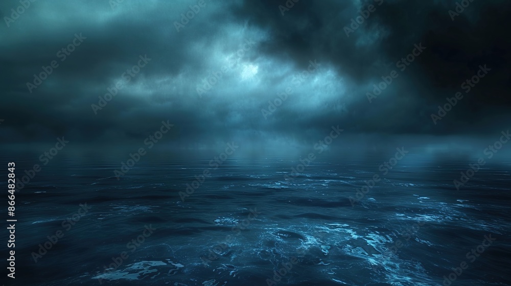 horror black blue sky, sea haunted cloud, scary ocean, depression ...