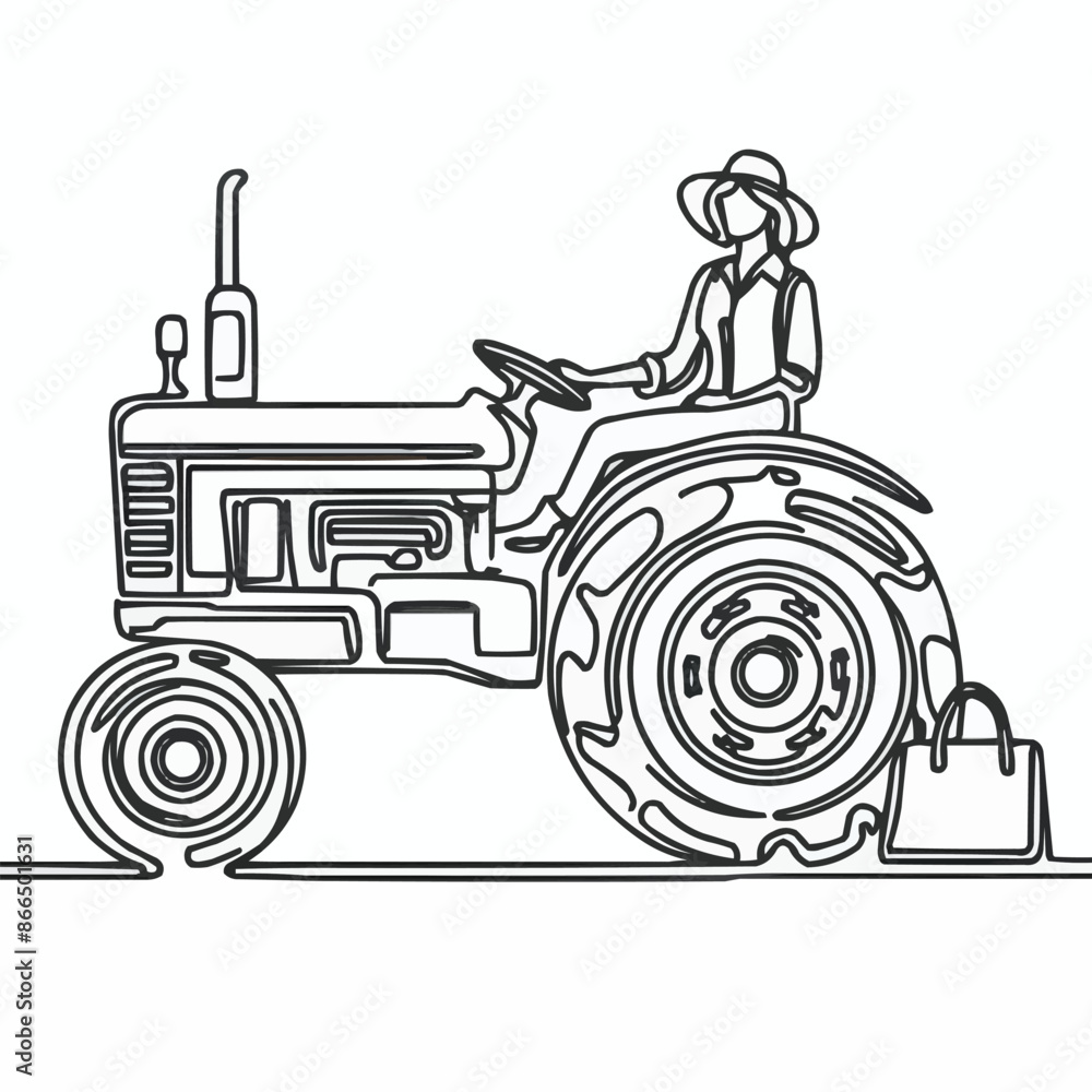 Continuous one line drawing of farmer's tractor. classic tractor ...