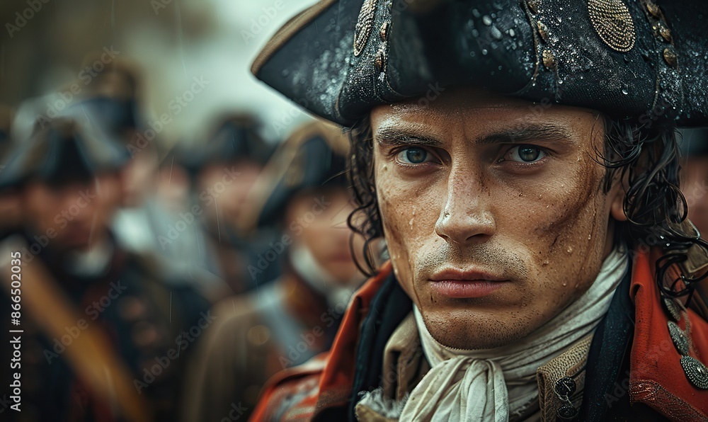Foto de Stock Napoleon's costume-clad figure amidst a film scene ...