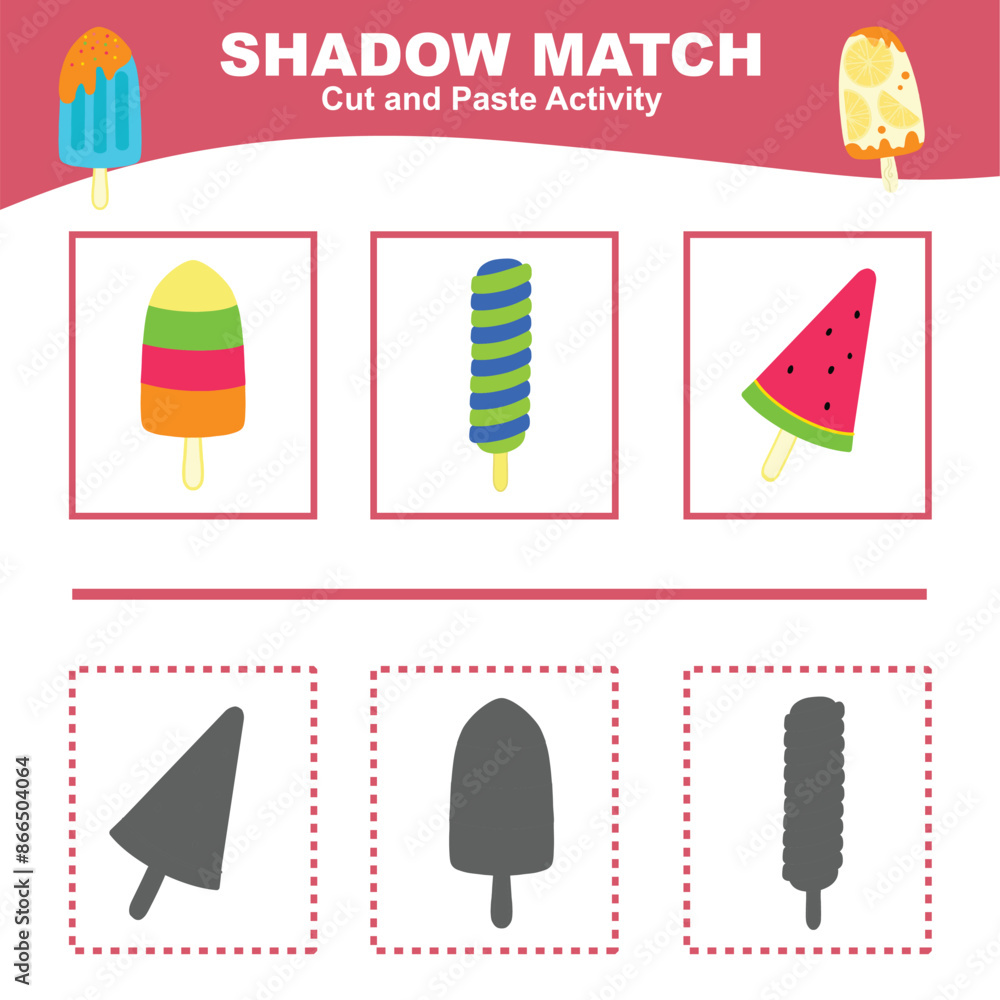 Cut the image in each box and glue it on each shadow. Find the correct ...