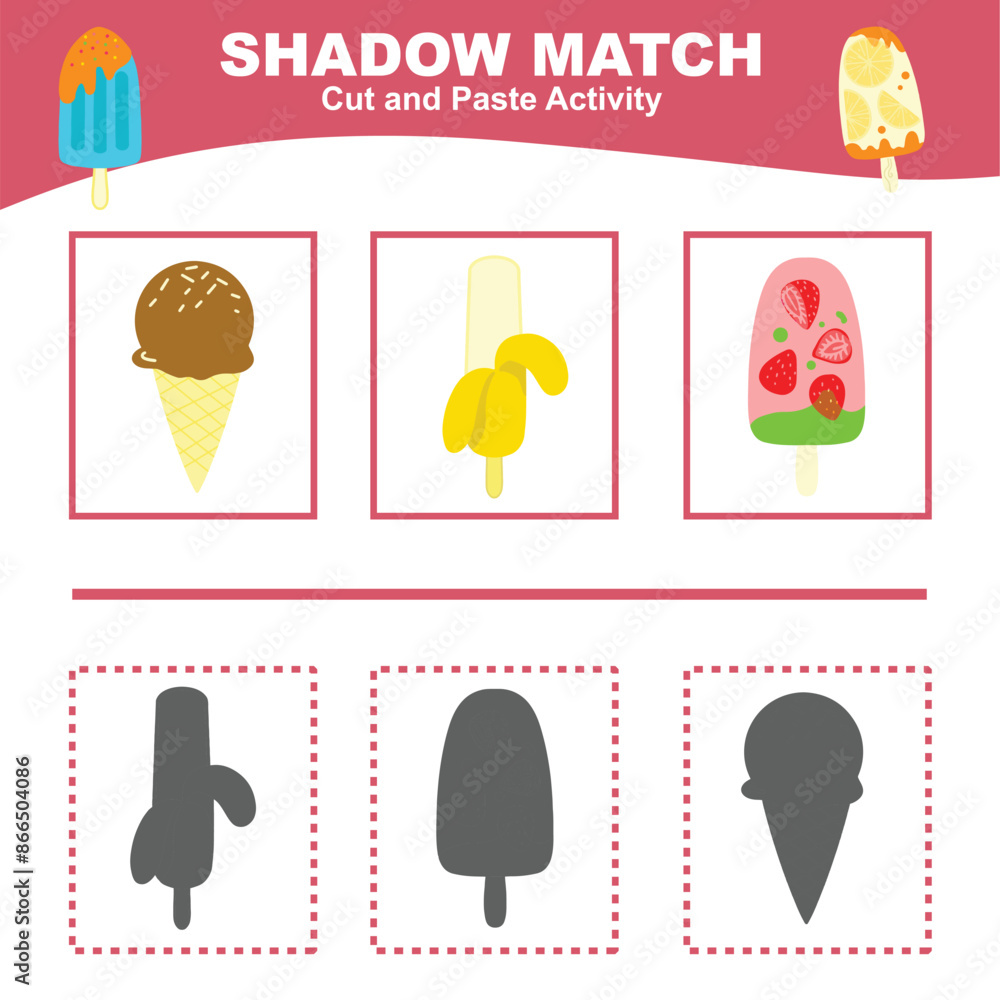 Cut the image in each box and glue it on each shadow. Find the correct ...