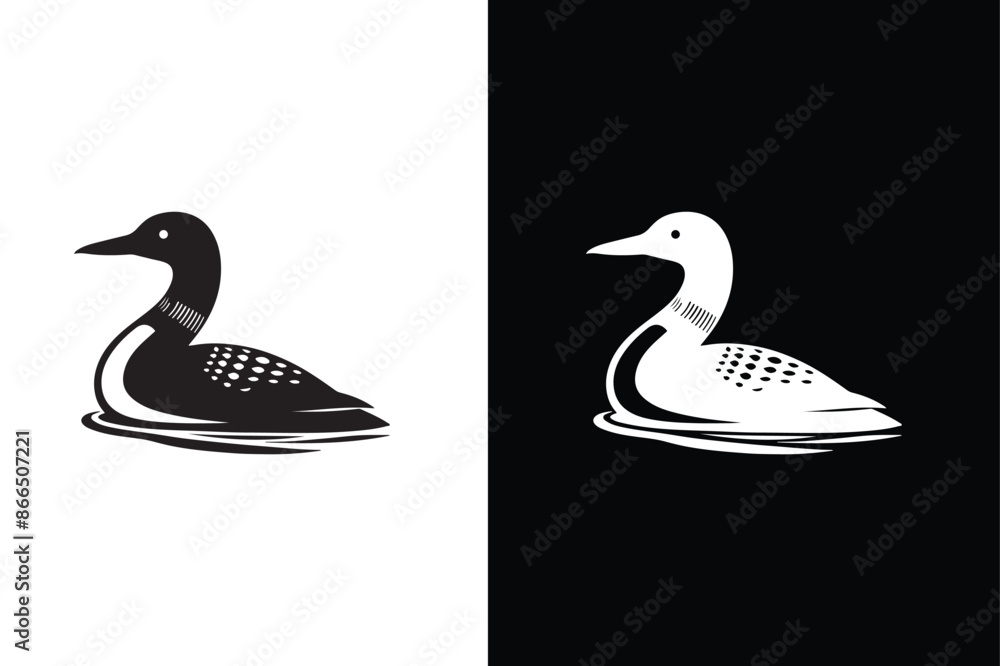 loon silhouette vector art illustration black white background. Stock ...
