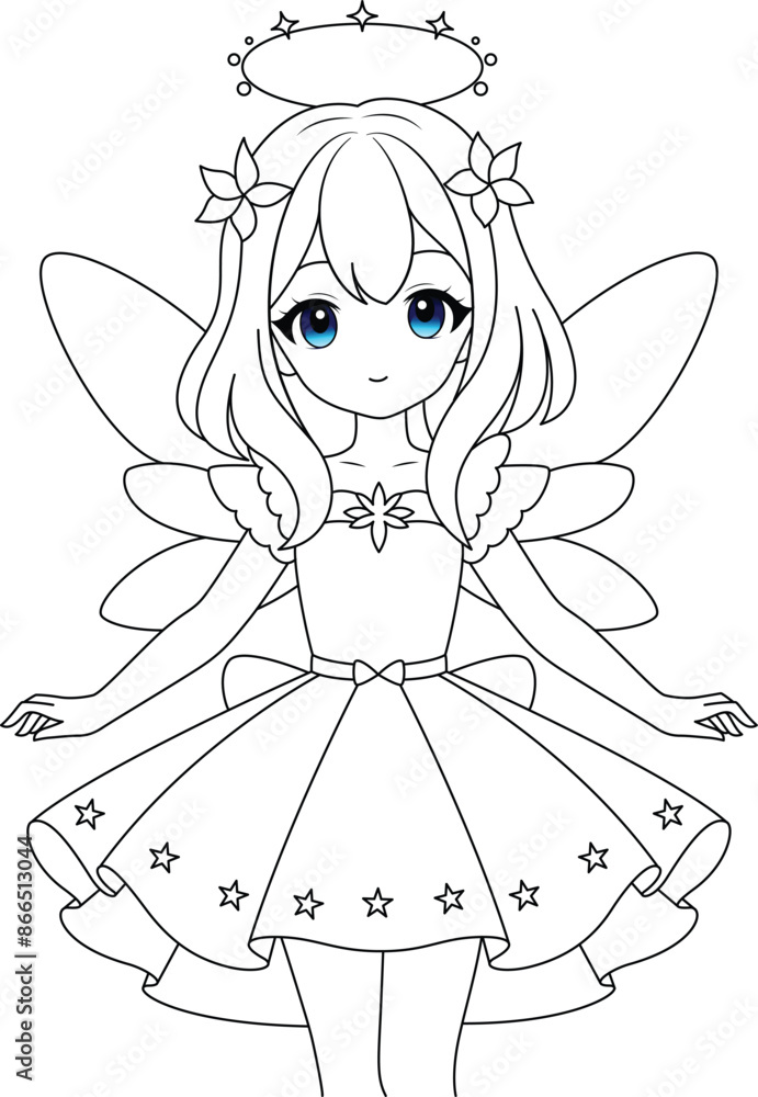 Cute kawaii fairy with sparkling wings isolated on white background ...