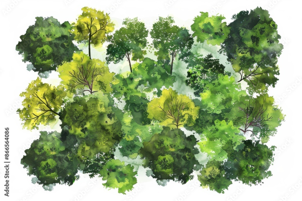 Watercolor tree top view for landscape architecture plan drawing and design Stock Illustration ...