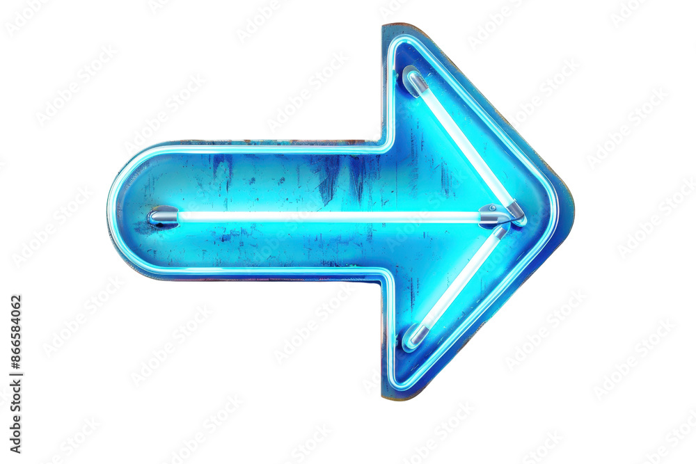 Blue neon arrow sign glowing vividly, pointing right. Perfect for ...
