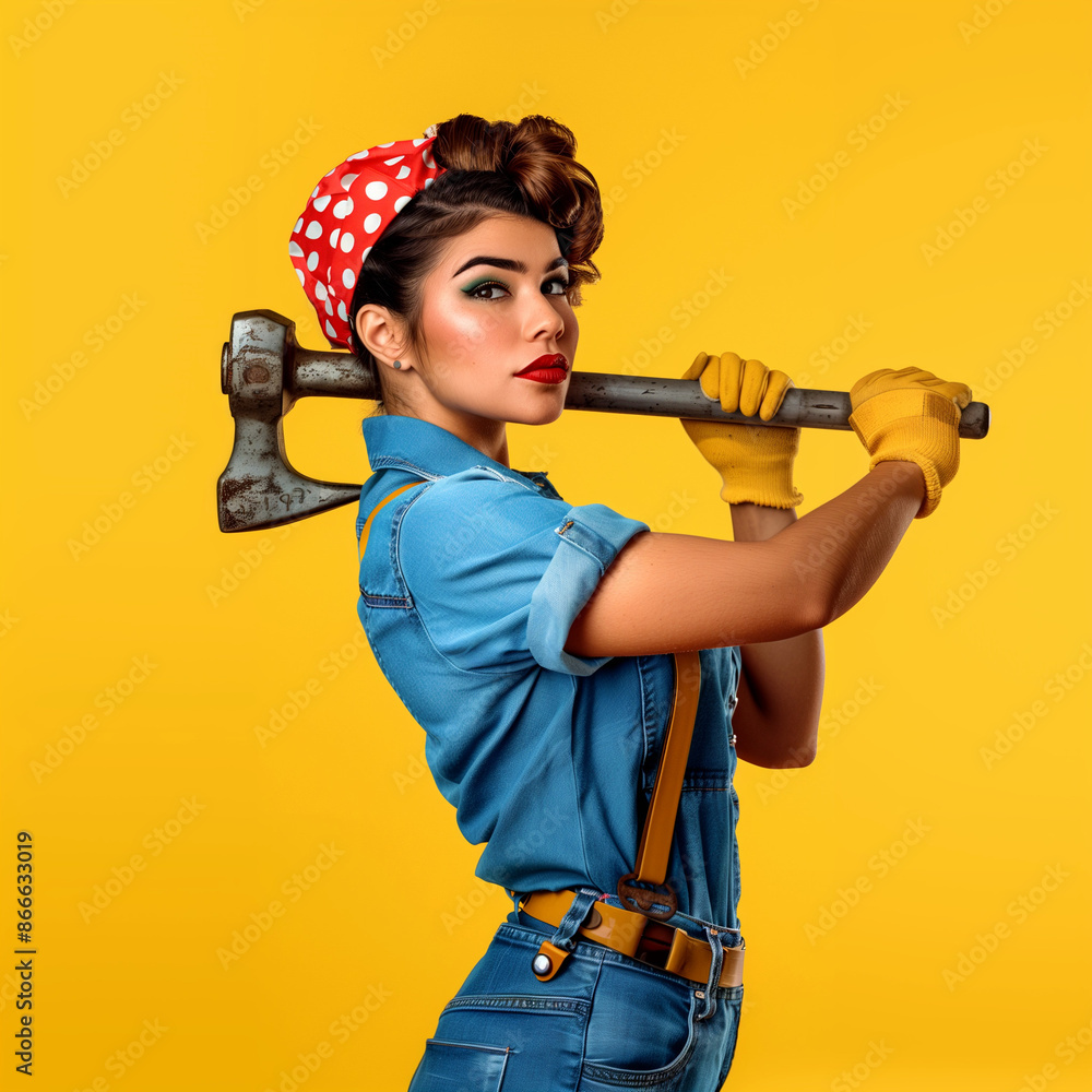 Pin-up. Girl Power. Patriotic Labor Day girl. American Labor Day. Girl ...