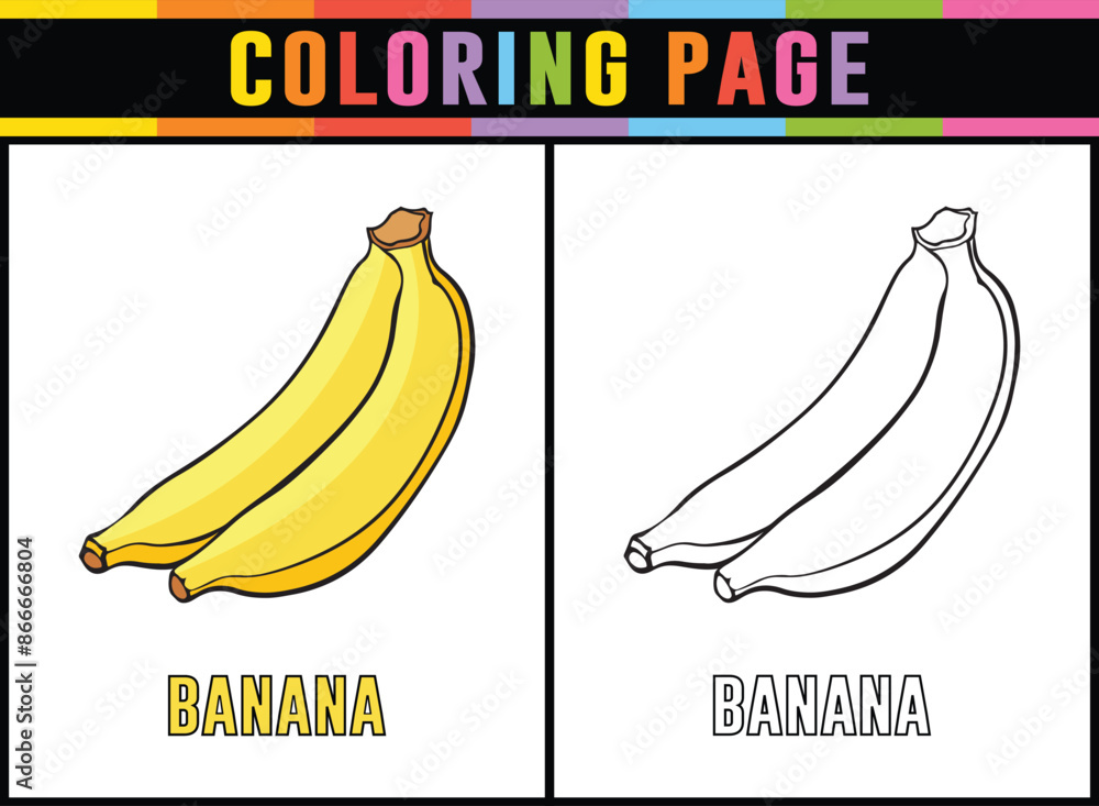 Banana coloring page for kid. Preschool educational fun activity ...