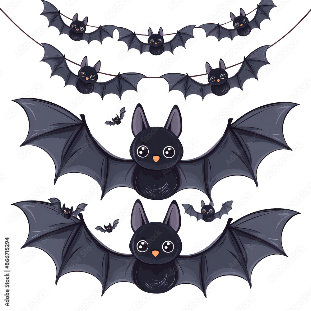Cute cartoon bats with big eyes in various poses. Perfect for Halloween ...