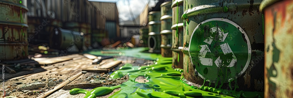 hazardous toxic waste - green ooze and slimy sludge in barrels. waste ...