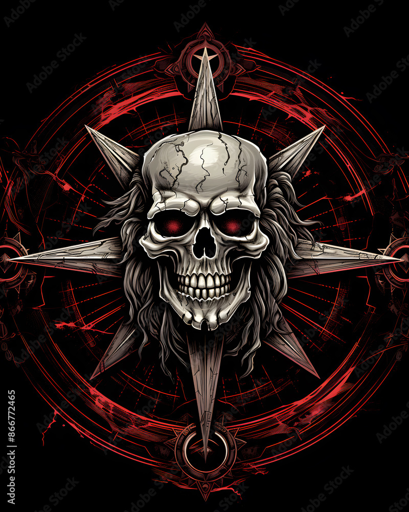 Skull and Compass Rose lurked in the shadows Stock Illustration | Adobe ...