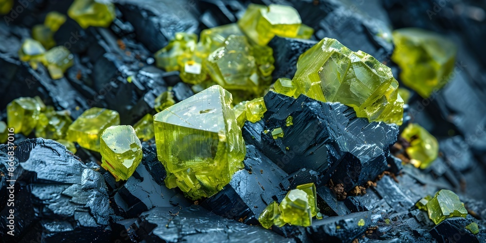 Uranium Ore Displaying Yellow-Green Crystals on Jagged Rock Surface ...