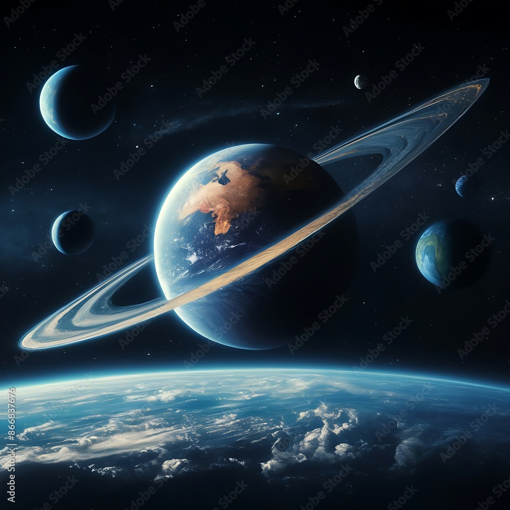 Ilustración de Stock Solar system 3D render, Planet rotation ...