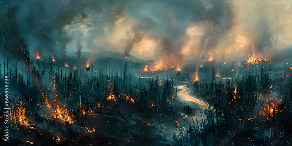 Depiction of Scorched Landscapes and Wildfires as Symbols of Climate Change's Impact on Nature ...