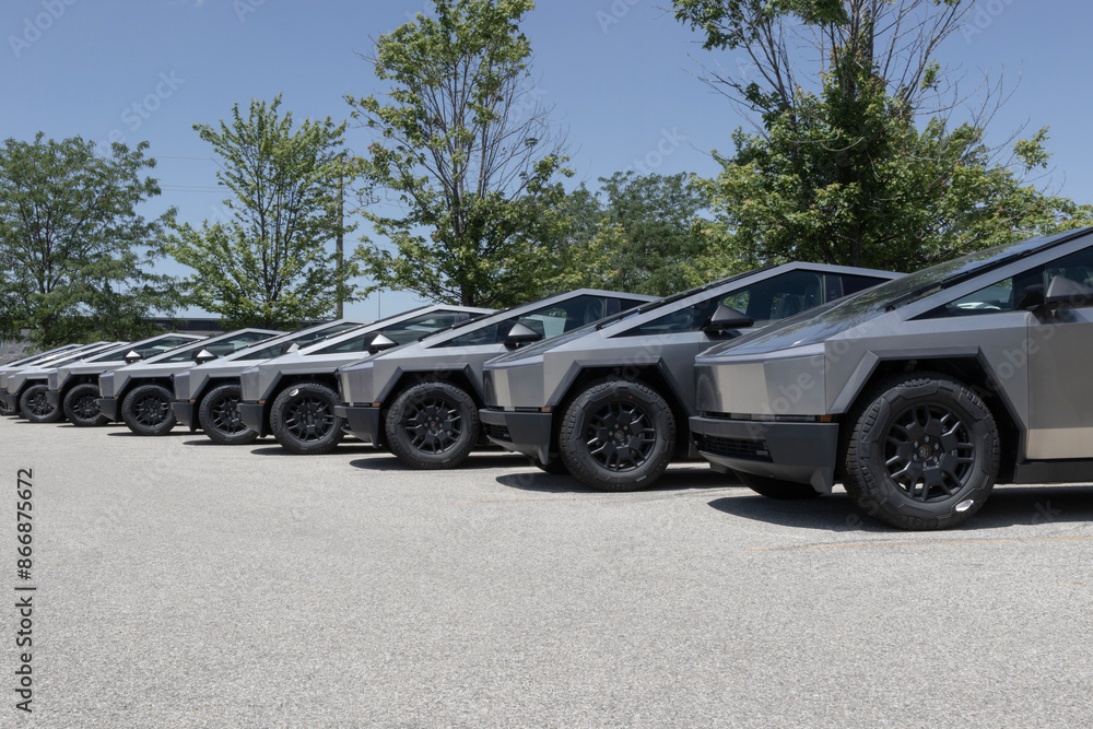 Tesla Cybertruck display at a dealership. Tesla offers the Cybertruck ...