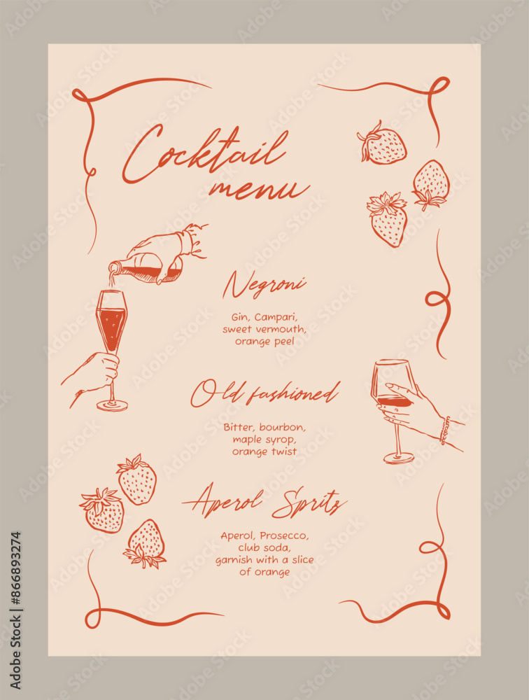 Elegant cocktail menu template. Matisse style food and beverage ...