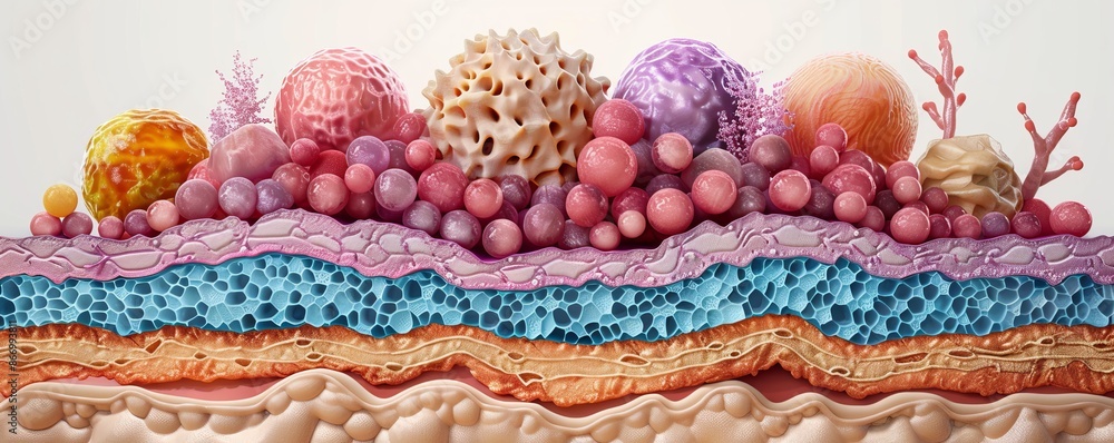 Realistic skin diagram showing layers and detailed cellular structure ...