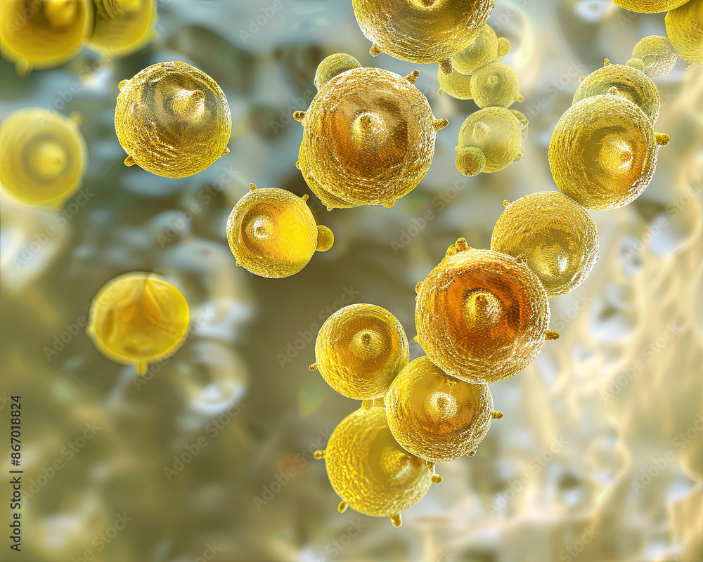 Spherical clusters of golden yellow Staphylococcus aureus in a clear ...