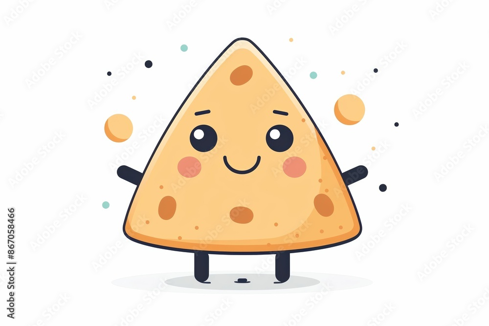 Cute cartoon tortilla chip with happy face juggling small round objects ...