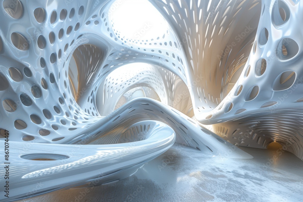 Futuristic white abstract architectural interior with organic ...