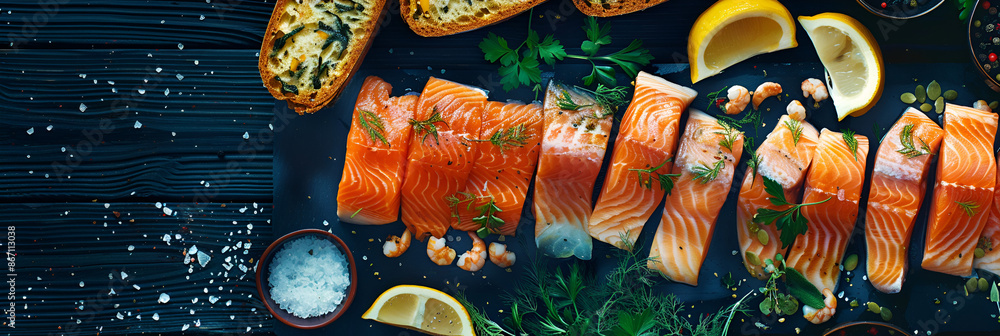 salmon fillet with aromatic herbs spices and vegetables, Salmon Fresh ...