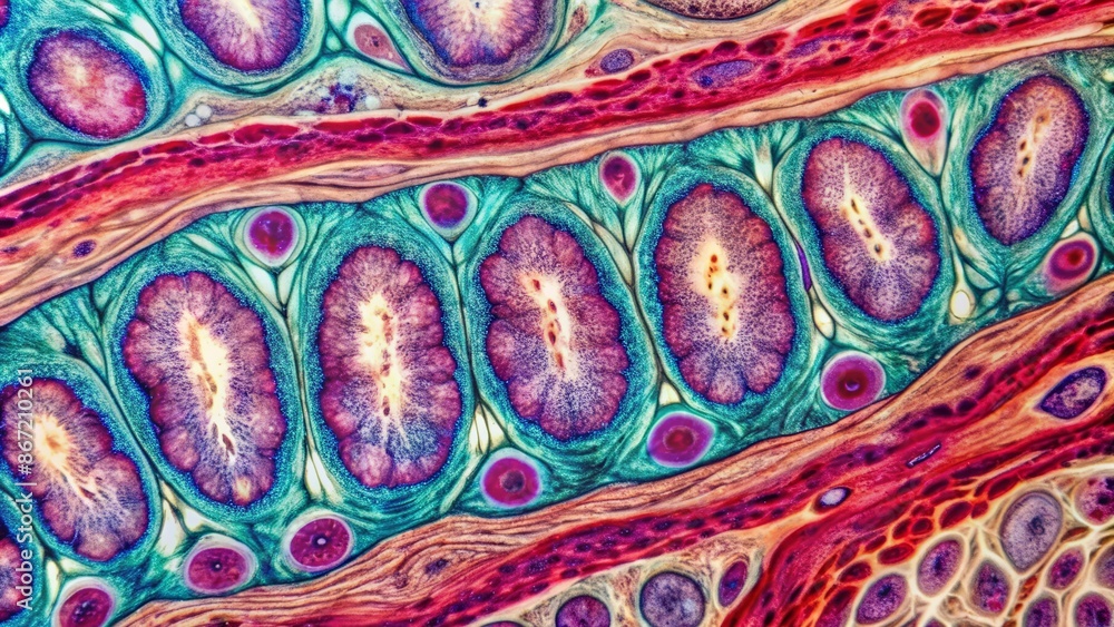 This is a micrograph of a cross section through the wall of the human ...