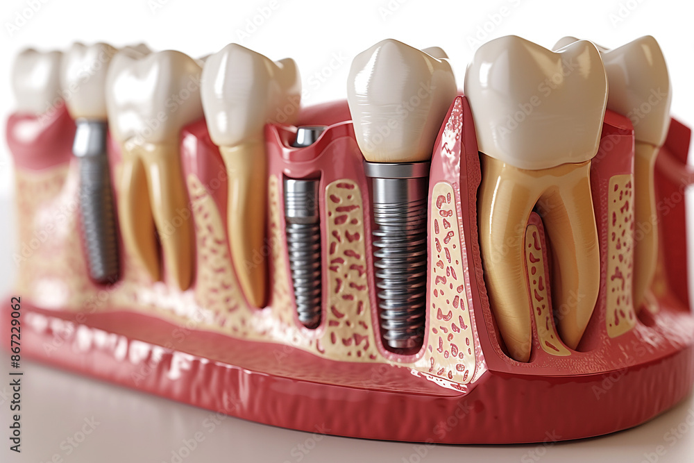 Dental implant and real tooth anatomy closeup Stock Illustration ...