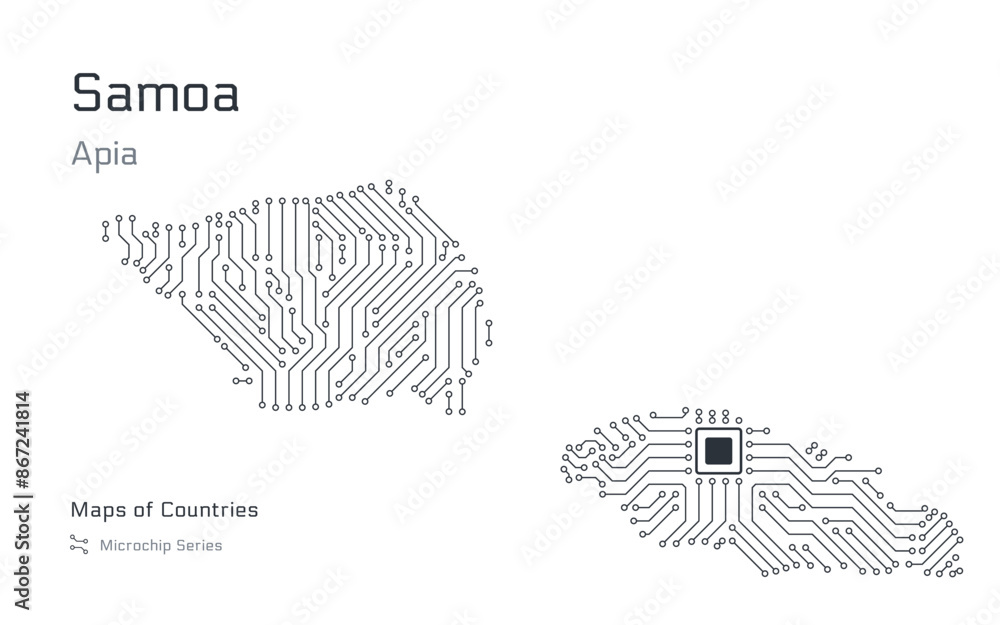 Samoa Map with a capital of Apia Shown in a Microchip Pattern. E ...