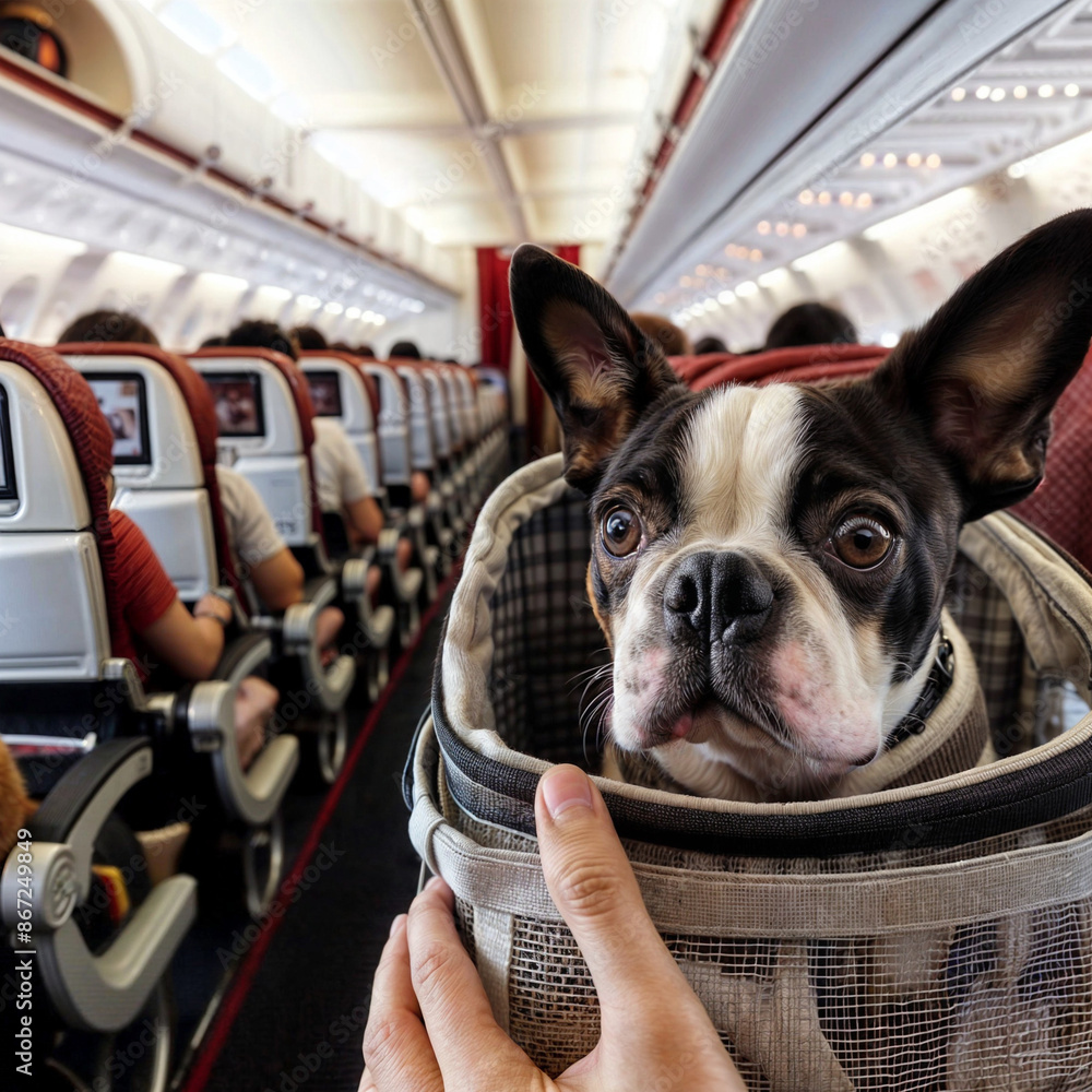 Safe transport of boston terrier breed dogs in a carrier on an ...