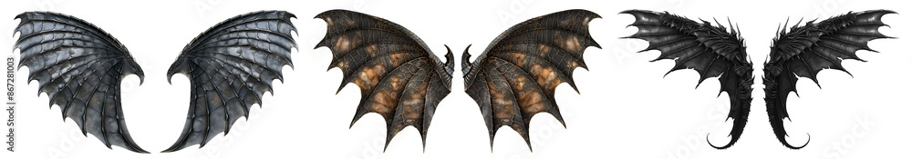 Set collection of devil demon satan dragon pair of wings on transparent ...