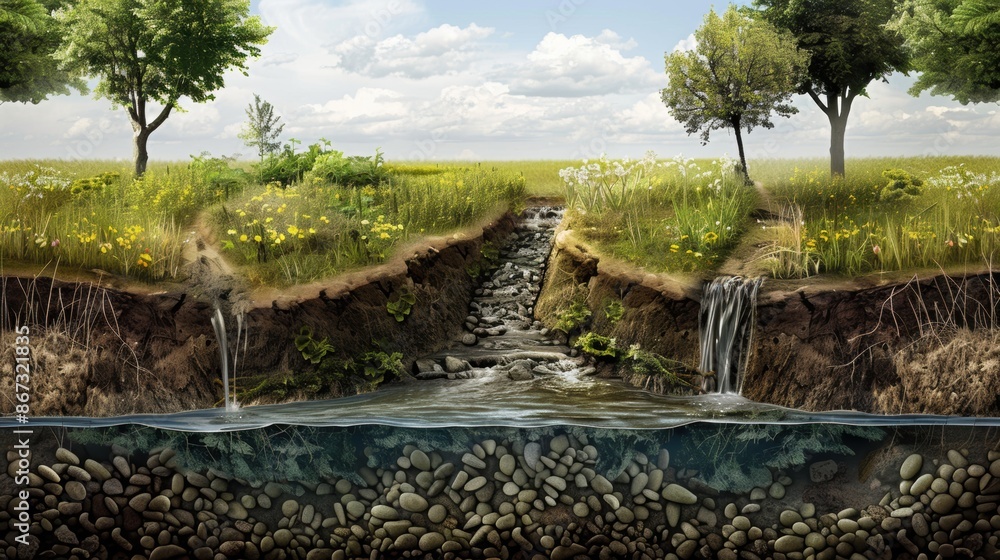 Cross Section of River with Vegetation. Stock Photo | Adobe Stock