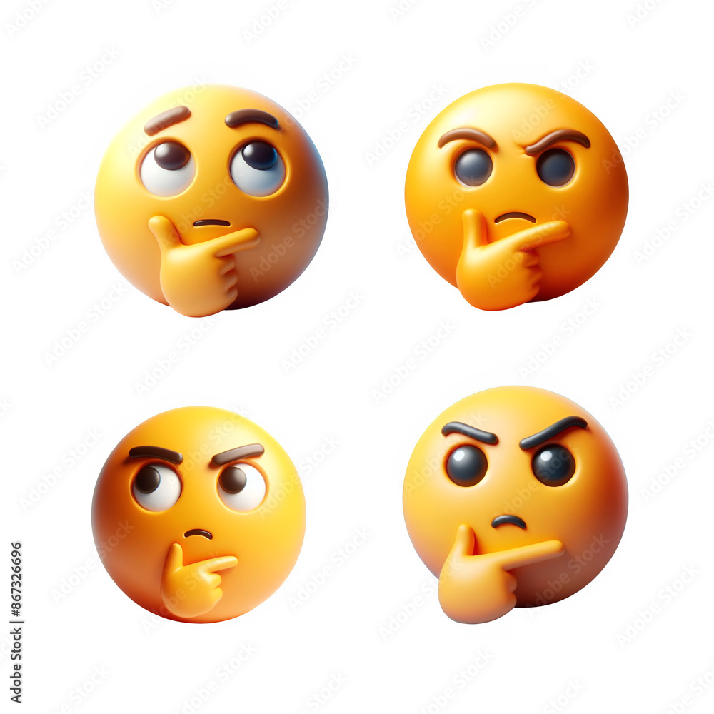 Thinking face emoji. Four 3D emojis on transparent background. Stock ...