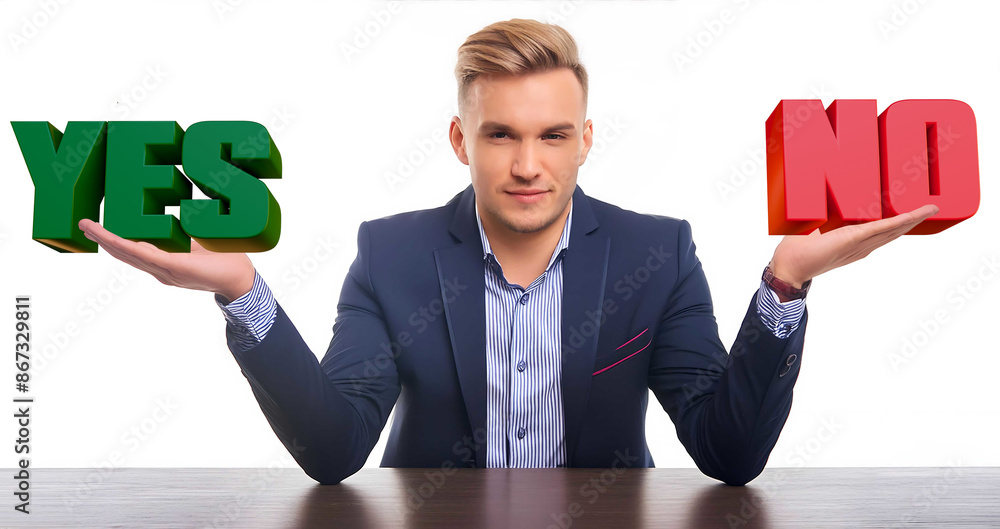 Businessman holding a YES and NO sign. Business life and decision ...